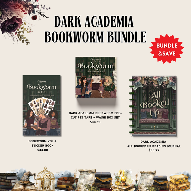 Dark Academia Bookworm Bundle – Reading Journal, Sticker Book & PET ...